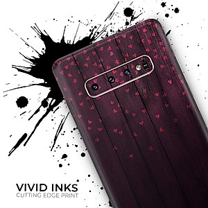 DesignSkinz Falling Micro Hearts Over Burgundy Planks of Wood Protective Vinyl Decal Wrap Skin Cover Compatible with The Samsung Galaxy S20 (Screen Trim & Back Glass Skin)