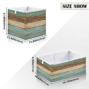 ALAZA Rustic Country Wooden Farmhouse 11 Inch Cube Storage Bin Organizer Foldable Basket for Closet Cabinet Shelf Office