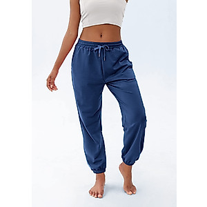 FLYEARTH Sweatpants for Women Cinch Bottom Lounge Comfy Athletic Joggers Running Trousers Drawstring Pants with Pockets Navy Blue