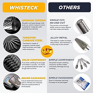 WHISTECK Carbide Burr Set, 8Pcs Double Cut Tungsten Carbide Rotary Burr set, 1/4 inch Shank Die Grinder Bits, Carbide Rotary File for Metal Wood Carving, Engraving, Polishing,Drilling