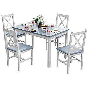 Alohappy Dining Room Table Set for 4, 5 Piece Kitchen Table Set Morden Wood Rectangle Breakfast Table and Chairs for Small Space (Blue)