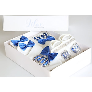 Lilax Baby Boy Newborn Crown Jewels Layette 4 Piece Gift Set 0-3 Months Royal Blue 0-3M