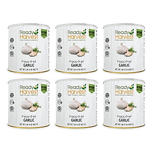 Ready Harvest Freeze-Dried Garlic for Camping Food | Camper Must-Haves Camping Essentials | Hurricane Preparedness Items as Survival Food | Pantry Staples | #10 Can | 25-Year Shelf Life | 6 cans