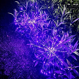 JJGoo Solar Garden Lights Solar Firework Lights, 2 Pack 150 LEDs 2 Lighting Modes Solar Lights Outdoor Waterproof for Garden Patio Walkway Pathway Party Wedding Christmas Decorative - Purple