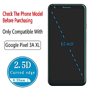 HPTech [2 Pack] Designed for Google (Pixel 3a XL) Tempered Glass Screen Protector, 0.33mm, 9H Hardness, Case Friendly