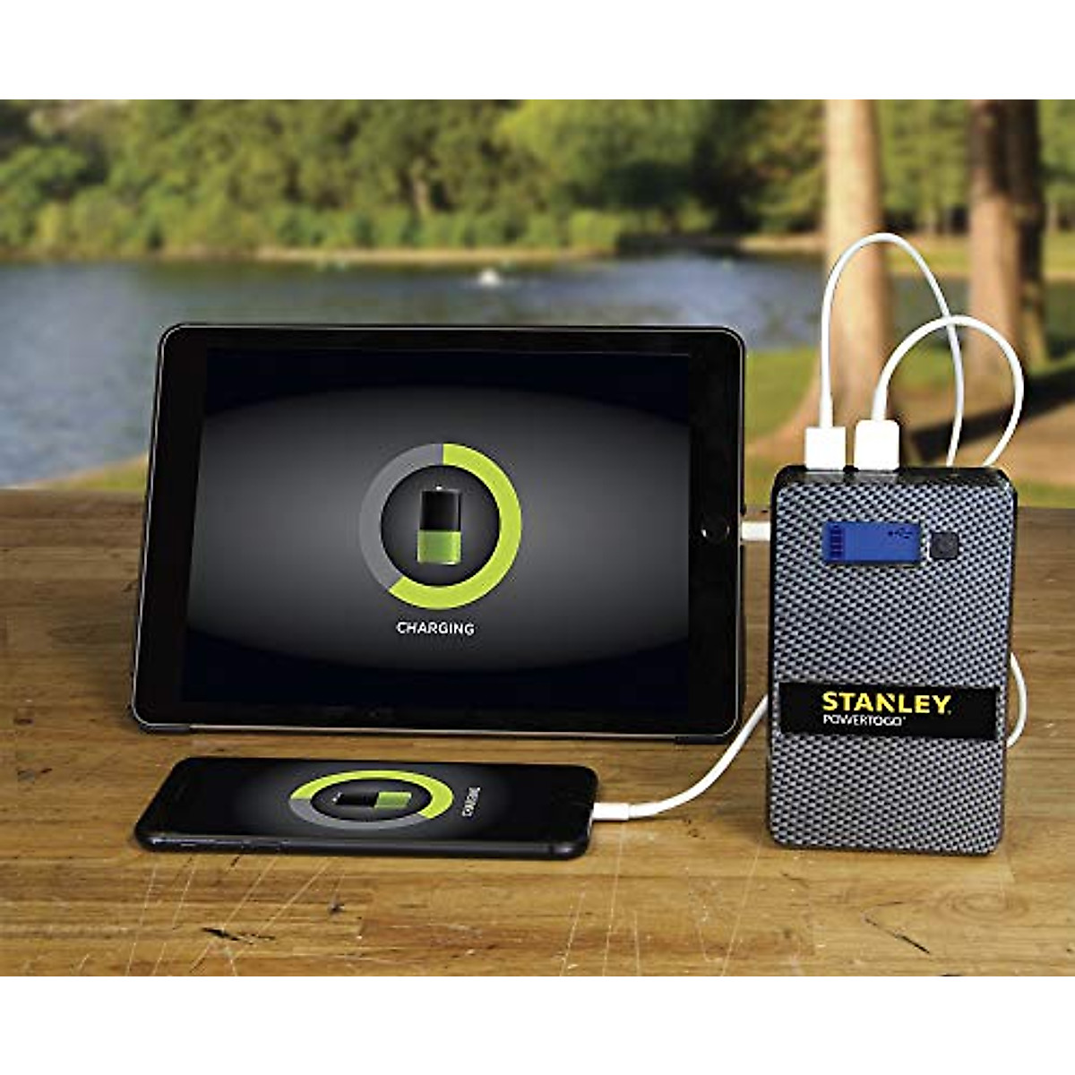 STANLEY SS4LS 600 Peak Battery Amps PowerToGo Lithium Ion Power Station Jump Starter and 8000mAh Portable Power Bank: Dual 3.1A USB Ports, Battery Clamps , Gray