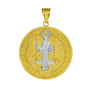 Medal of Saint Benedict 14K Two-tone Gold Coin Pendant (Medium)