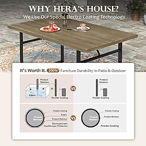 HERA'S HOUSE 7 Pieces Patio Dining Set, Table and Chairs Set for 6, 6 x Stackable Metal Chair, 1 x 64 Outdoor Metal Dining Table for Patio Lawn Garden Porch Deck