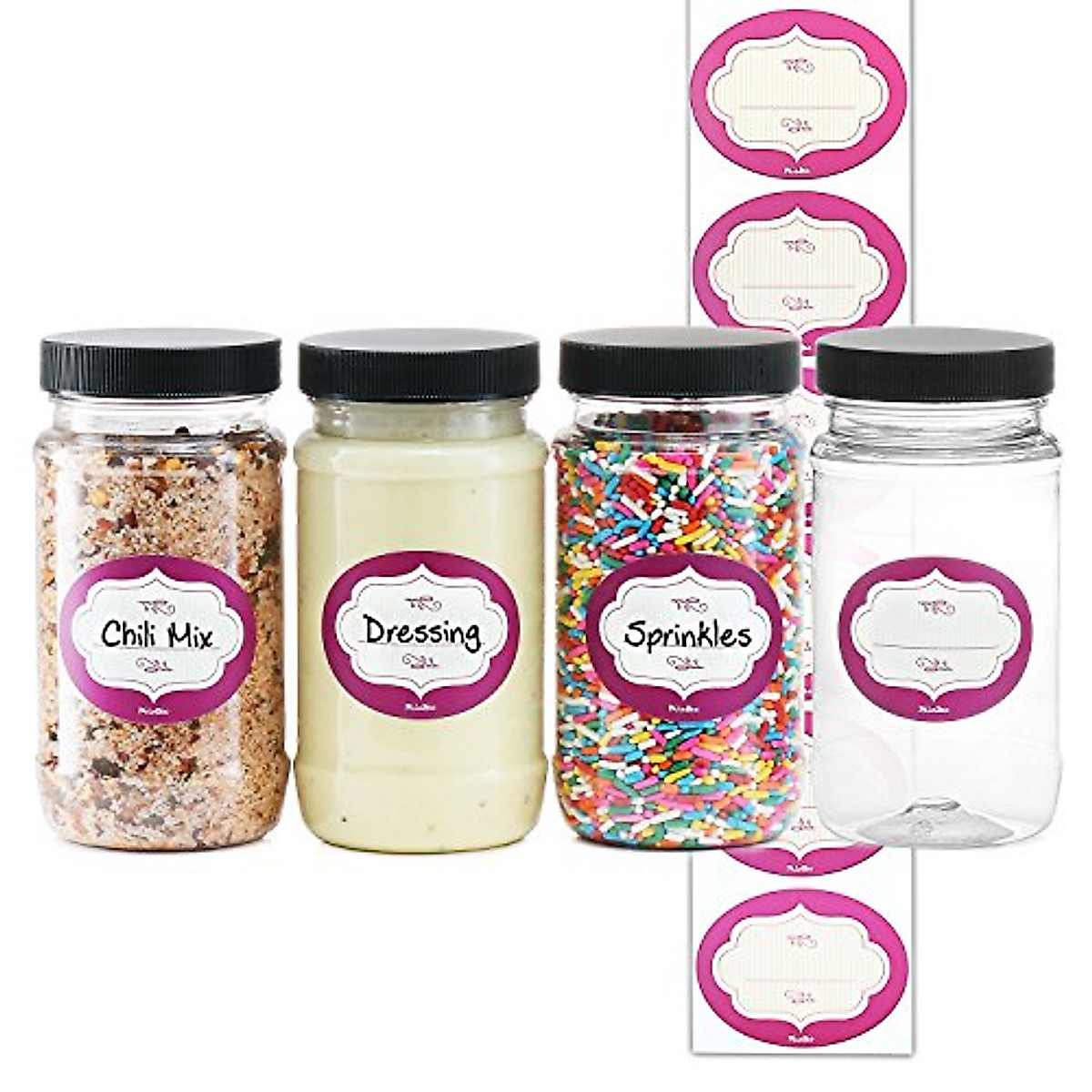 DilaBee 8 oz Plastic Jars with Lids - 12 Pack Clear Plastic Mason Jars with Labels, Wide Mouth and Screw On Lids - Storage Containers for Kitchen and Home - BPA-Free