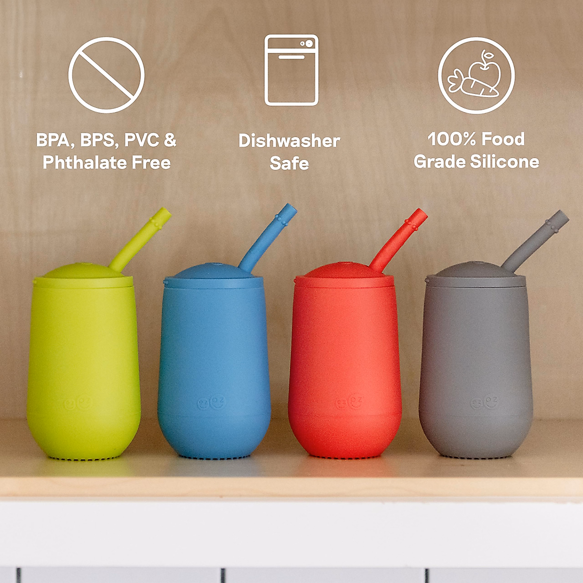 ezpz Happy Cup + Straw System - 24 months+ (Gray) - 100% Silicone Cup + Straw for Older Toddler + Preschoolers