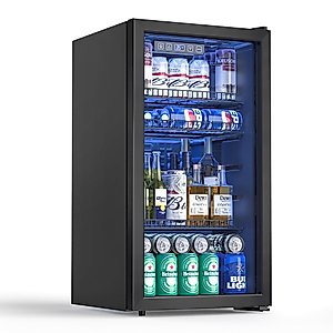 Urbansync Beverage Refrigerator and Cooler, 3.2 Cu.Ft Mini Fridge with Glass Door for Soda Beer or Wine, Freestanding Small Drink Dispenser, Digital Temperature Control, Home, Bar, Office.