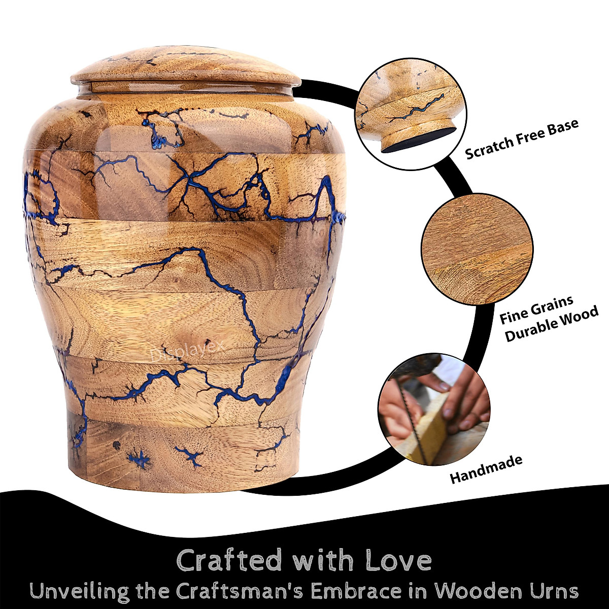 Displayex India Handmade Lightning Urns for Human Ashes Adult Male Female - Dog Cat Pet Memorial Urn, Urn for Ashes for Men Women, Burial Urns for Cremated Remains, Decorative Urns Keepsake Box