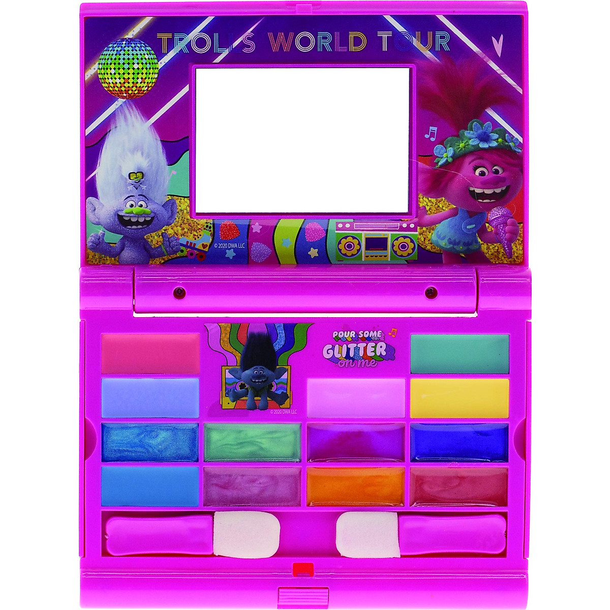 Townley Girl Super Sparkly Lip Compact Cosmetic Set for Girls, 22 Lip glosses, 4 blushes in Mirrored Case (Trolls)