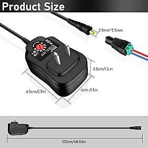 Universal AC Adapter, Waysse 12W 3V 4.5V 5V 6V 7.5V 9V 12V Adjustable Power Adapter Multi Voltage Switching Replacement Power Supply for Household Electronics and LED Strip