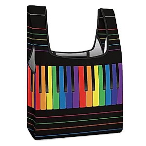 Colorful Piano Keyboard Printed Reusable Grocery Bag with Handle Foldable Shopping Tote Bags Portable for Supermarket Camping