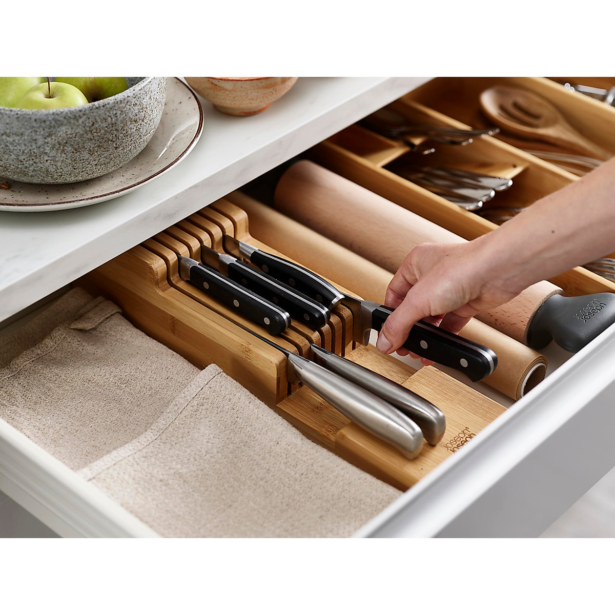 Joseph Joseph DrawerStore Compact Knife Organizer, holds up to 9 knives, Kitchen Organization & Drawer Storage, Bamboo