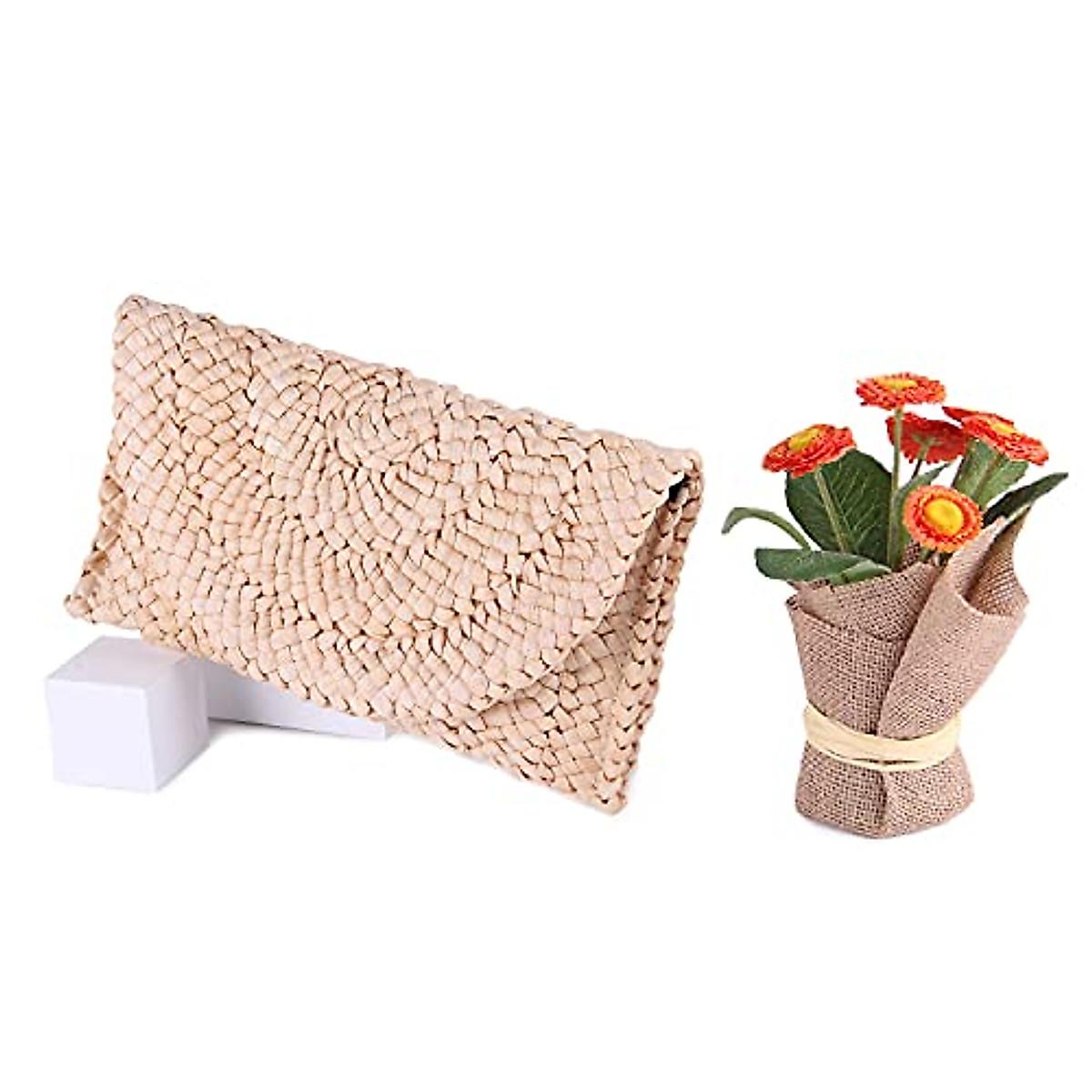 Kuang Womens Straw Clutch Purse Handbag Shoulder Clutch Envelope Wallet Beach Straw Purse for Ladies