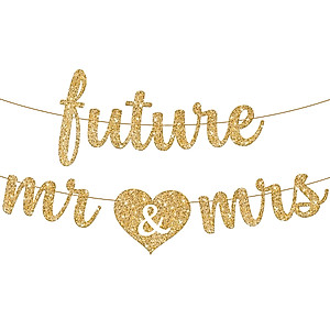 KatchOn, Gold Glitter Future Mr & Mrs Banner - 10 Feet, Pre-Strung, No DIY | Future Mr and Mrs Banner | Engagement Party Decorations | Bachelorette Party Decorations, Bridal Shower Decorations