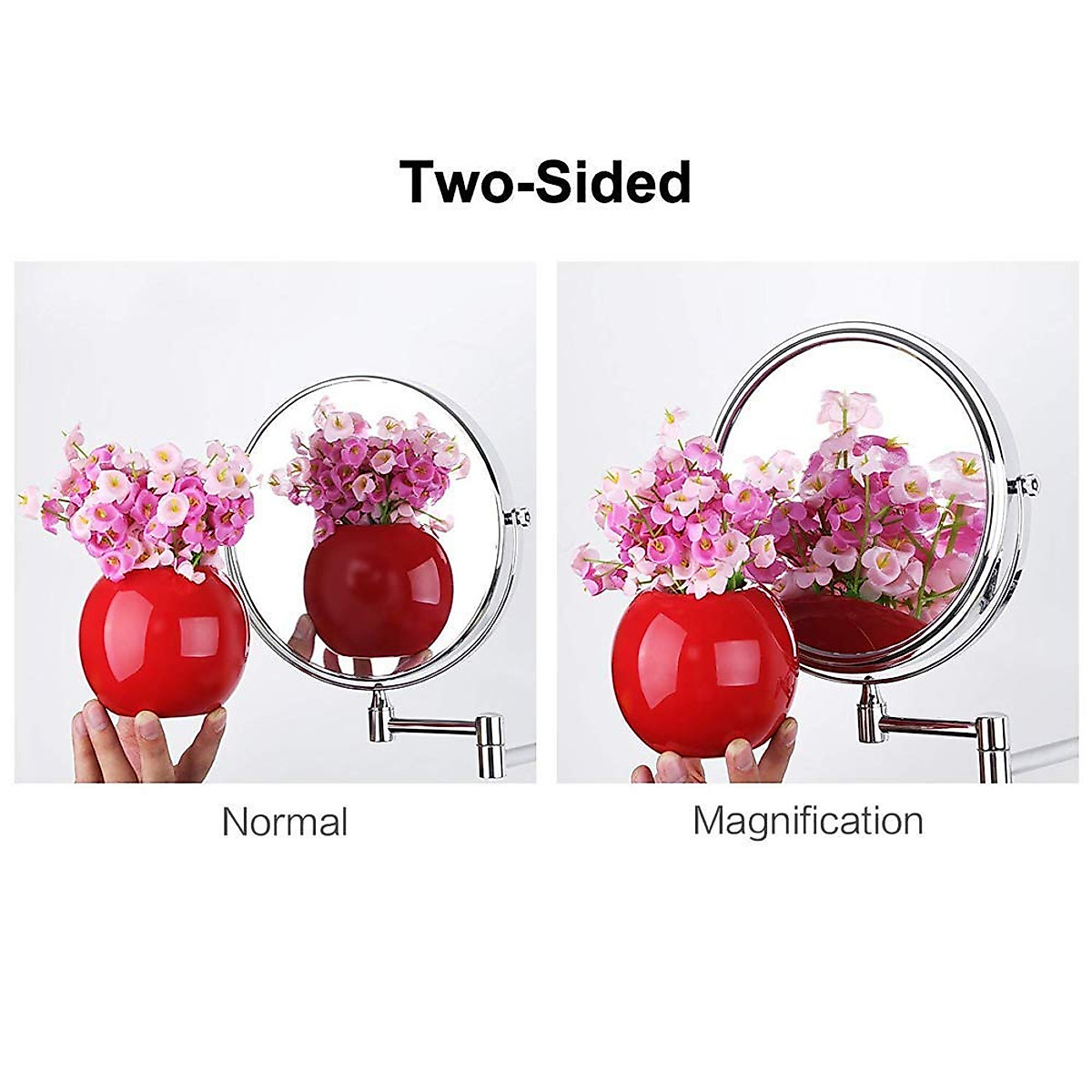 ESRADA Bathroom Mirror Makeup Mirror,3X Magnification Extendable Double Sided Bathroom Mirror Swivel Folding Round Shape Cosmetic Vanity Mirror (Metal 8inch 3X)