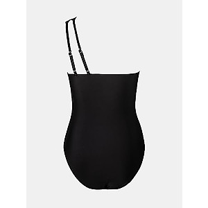 CUPSHE Women's One Piece Swimsuits Bathing Suits One Shoulder Adjustable Straps Cutout Asymmetrical Swimwear Mesh, M Black