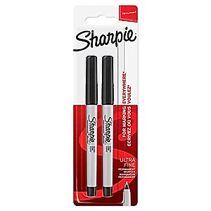 Sharpie Permanent Markers, Ultra-Fine Tip - Black, Pack of 2