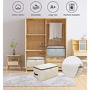Beige Canvas Soft Storage Bags Set, Breathable Fabric, Large Different Size for Closet Shelves, 1pcs XL Bag, 2pcs L Size Bags