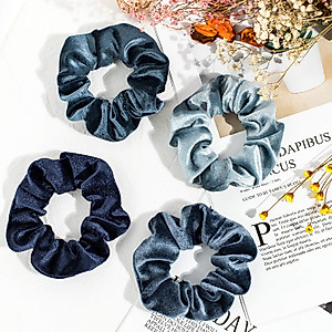 Whaline 12Pcs Blue Gray Theme Hair Scrunchies Velvet Elastics Scrunchy Bobbles Soft Hair Bands Hair Ties Hair Accessories for Girls, Women