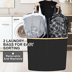 LEVIPE Large Laundry Basket with Lid, 205L Collapsible Laundry Hamper with Inner Bags 2 Section Dirty Clothes Hamper, Laundry Basket Organizer for Bathroom, Bedroom & Laundry Room