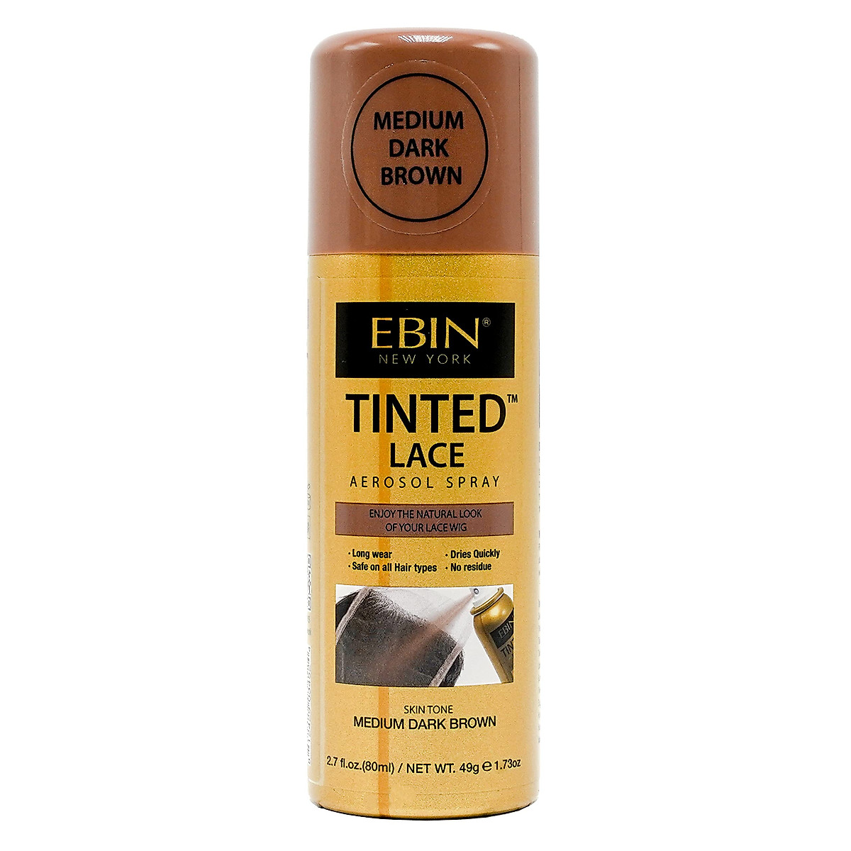 EBIN NEW YORK Tinted Lace Spray - Medium Dark Brown 2.7oz/ 80ml, Quick dry, Water Resistant, No Residue, High pigmentation, Even Spray, Matching Skin Tone, Natural Look, Tinted Spray for Wig