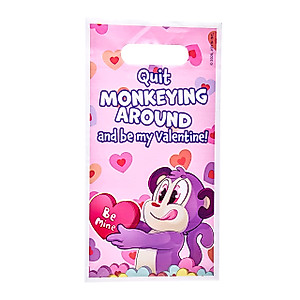 JOYIN 48 Pieces Valentines Day Gift Bags Valentine Goodies Bag for Kids Party Favor Supplies Valentine’s Treat Bags including To and From stickers