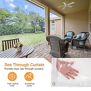 6 x 8FT Outdoor Clear Tarp Curtain Waterproof Wind-Proof 24 Mil Transparent Vinyl Tarp for Patio Pergola Garden Canopy Rainproof Anti-Tear PVC Thick Cover with Grommets