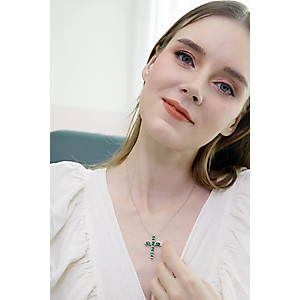 B. BRILLIANT Sterling Silver Simulated Emerald Oval-Cut Large Cross Necklace for Women