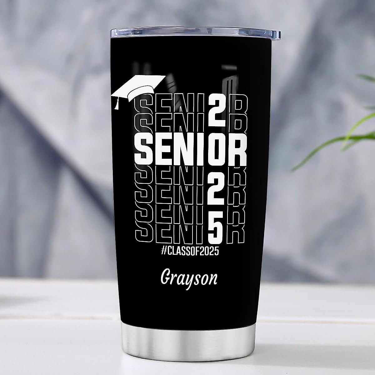 Graduation Tumbler Senior Class of 2025 Personalized Gifts for College & High School Students - Custom Graduation Cups (Black)
