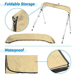 AA Products 3 Bow Bimini Top Cover Sun Shade Boat Canopy Waterproof Includes Storage Boot with Aluminum Frame, 46" Height with Rear Support Poles, 6'L x 46" H x 73"-78" W, Sand