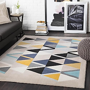 Mark&Day Area Rugs, 4x6 Domwier Modern Mustard Area Rug, Aqua Beige Black Carpet for Living Room, Bedroom or Kitchen (3'11" x 5'7")