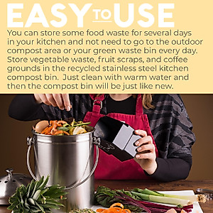 EPICA Stainless Steel Compost Bin 1.3 Gallon-Includes Charcoal Filter