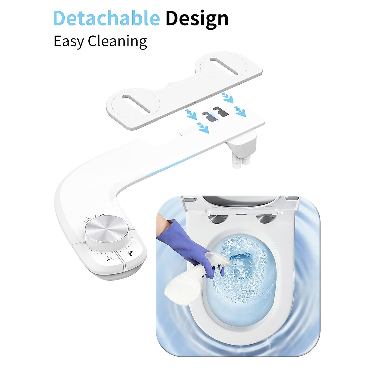 Livilord Bidet Attachment for Toilet, Non-Electric Retractable Self-Cleaning Nozzle for Existing Toilets, Bidet Toilet Seat Attachment with Pressure Controls for Frontal & Rear Wash