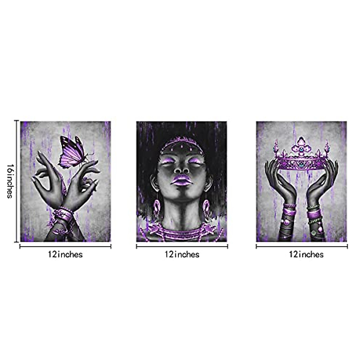 Kalormore Fashion African American Woman Painting Giclee Canvas Prints Elegant Black Girl with Purple Accessories Picture Poster Gallery Wrapped Artwork for Bedroom Makeup Room Decoration