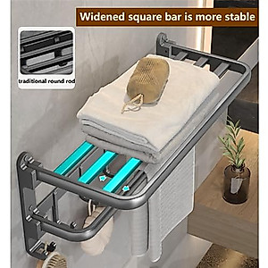 Noffeelink 24 Inch Towel Rack, Shower Towel Rack with Shelf, Towel Shelf for Bathroom, Bathroom Towel Rack with Hooks, Wall Mount Towel Rack No Drill and Screw Mounting (Black)