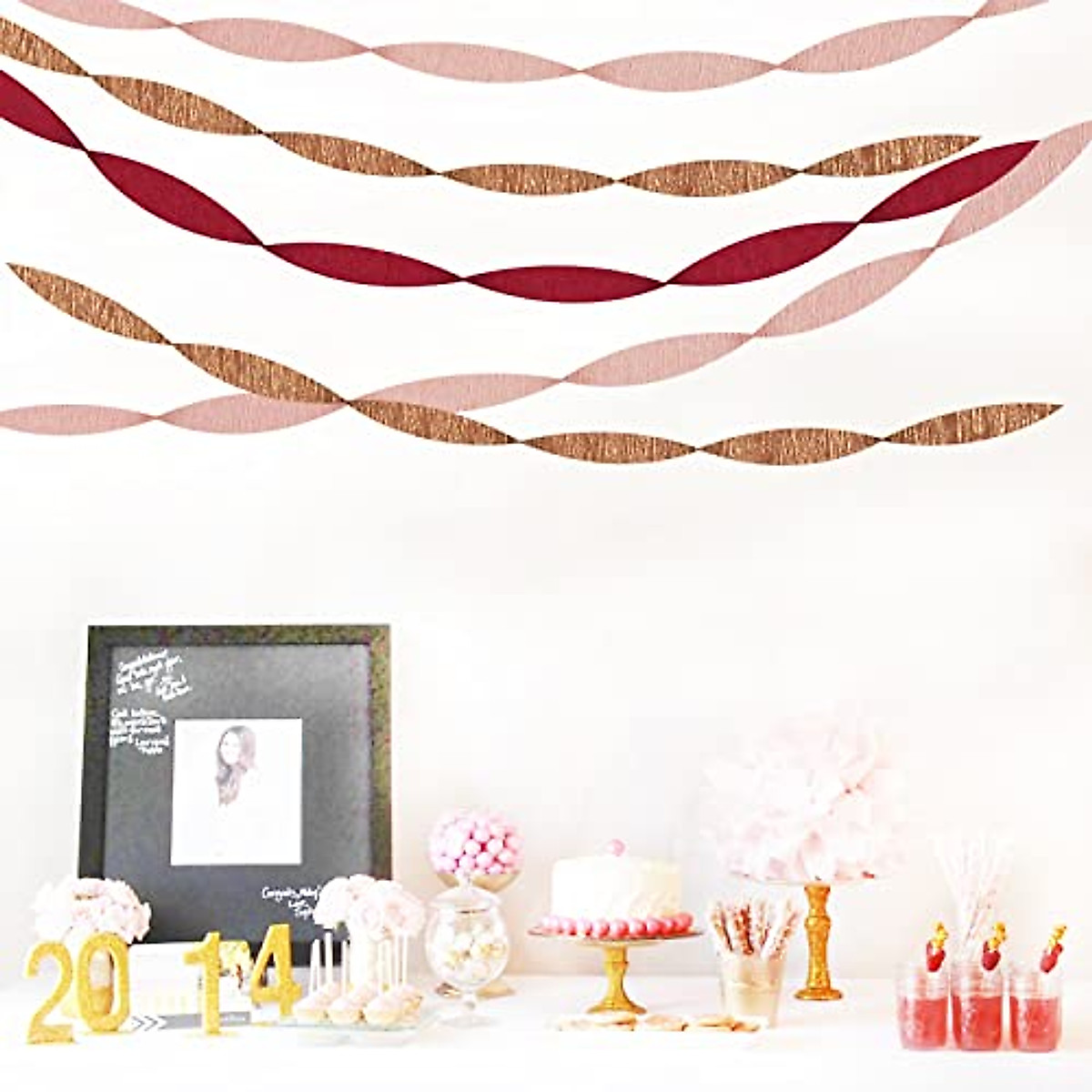 Rose-Gold Pink Burgundy-Red Party-Decorations Streamers - 9 Rolls Valentines Mothers Day Crepe Paper Streamer Garland Birthday Bachelorette Bridal Shower Engagement Wedding Brunch Decoration Panduola