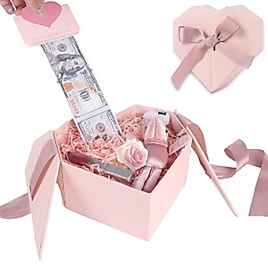 Money Box for Cash Gift Pull Pink - Money Gift Box for Cash Gift Ideas-Love Box with Money Pull Out KIT & Automatic ON/Off String Light - Birthday Money Pull Box Surprise Money Box.