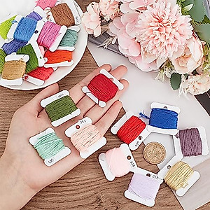 PH PandaHall 24 Skeins 6-Ply Embroidery Floss 1mm Cross Stitch Threads 24 Colors Friendship Bracelets Floss Crafting Arts Embroidery Strings for Necklace Hair Wraps Sewing Craft, 8.7~10.9 Yard/Card