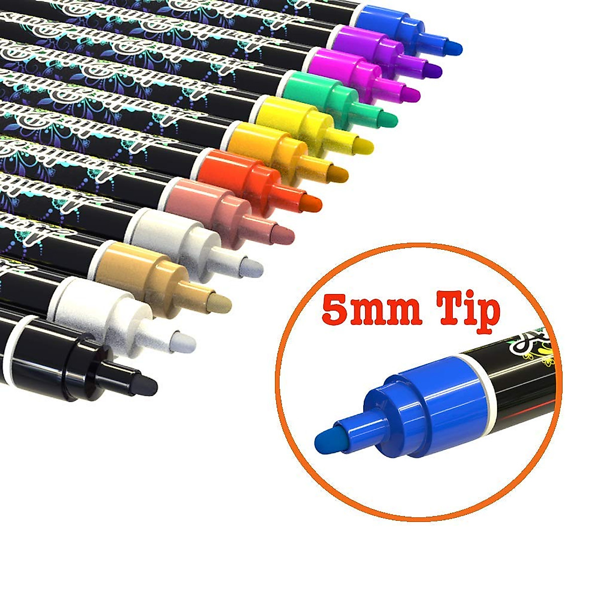 Desire Deluxe Acrylic Paint Pens for Rock Painting, Stone, Ceramic, Glass, Wood, Canvas – Set of 12 Non Toxic Water Based Markers - Great Artists Painting Supplies