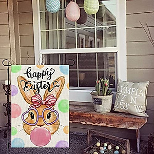 CROWNED BEAUTY Happy Easter Bunny Garden Flag Bubbles 12x18 Inch Double Sided for Outside Burlap Small Yard Holiday Decoration CF703-12