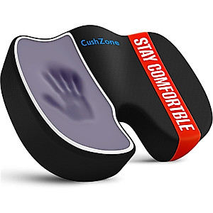 CushZone Seat Cushion Office Chair Cushions, Car Seat Cushion, Memory Foam Coccyx Cushion for Tailbone Pain Office Chair Car Seat Cushion, Sciatica, Coccyx, Lower Back Pain Relief (Black)