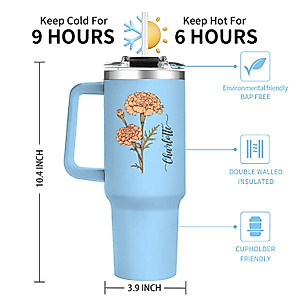 Personalized Birthday Gifts for Women-40oz Customized Birth Month Flower Tumbler with Name for Mom Grandma Aunts Sister Bestie on Birthdays,Mothers Day Christmas, Custom Female Birth Flower Gift,04