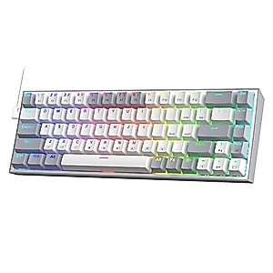 Redragon K631 Gery 65% Wired RGB Gaming Keyboard, 68 Keys Compact Mechanical Keyboard w/100% Hot-Swap Socket, Free-Mod Plate Mounted PCB & Dedicated Arrow Keys, Quiet Red Switch