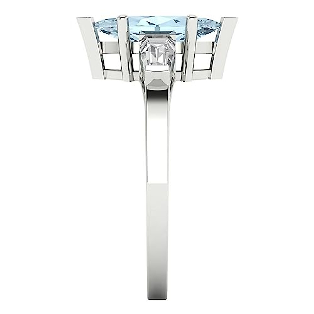 Clara Pucci 2 ct Marquise cut 3 stone Solitaire Blue Simulated Diamond Engagement Promise Anniversary Bridal Ring 18K White Gold 5.75
