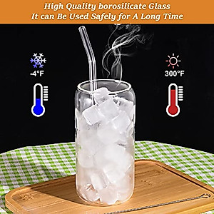 Verdenu 6 Pcs Glass Cups Set, 16oz Drinking Glasses with Lids and Glass Straws, Can shaped Iced Coffee Cup, Clear Beer Can Glass, Cute Tumbler Cup, Ideal for Gift, Homemade DIY Drink