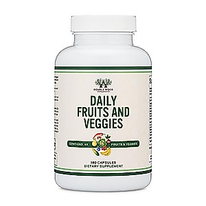 Fruits and Veggies Supplement (Daily Blend of 49 Different Fruits and Vegetables, 23 Veggies and 29 Fruits) 1,500mg Servings, 180 Capsules (No Fillers, Vegan Safe, Non-GMO) by Double Wood